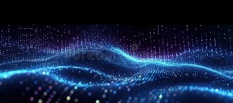 Abstract Glowing Digital Cyber Wave Made Of Particles And Dots Moves On A Blue Background Big