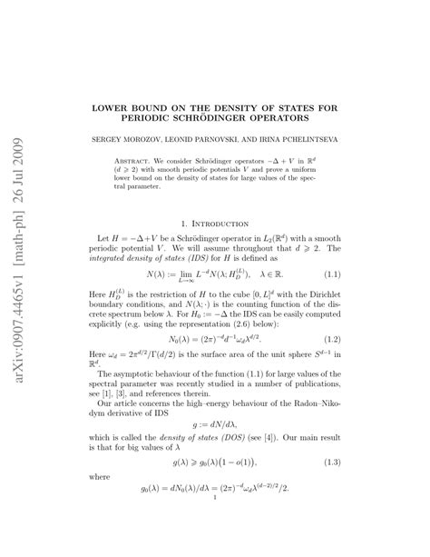 Pdf Lower Bound On The Density Of States For Periodic Schrodinger Operators