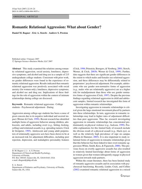 Pdf Romantic Relational Aggression What About Gender
