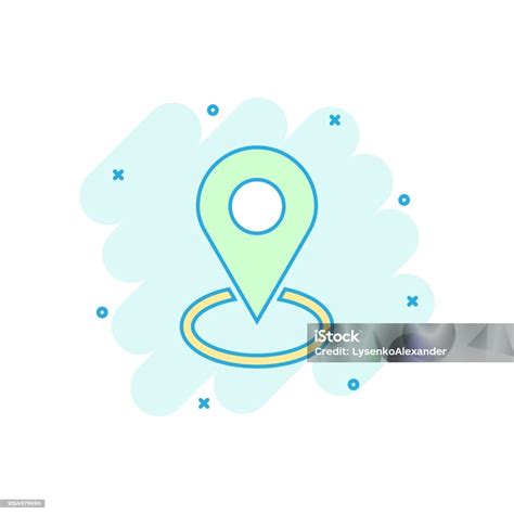 벡터 만화 스타일에서 만화 핀 위치 아이콘입니다 네비게이션 지도 Gps 그림 그림에 서명합니다 핀 비즈니스 스플래시 효과