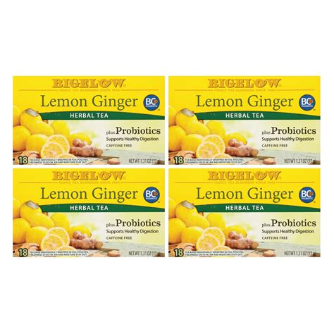 Bigelow Lemon Ginger Herbal Tea Caffeine Free 72 Count Probiotic