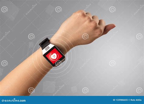 Hand With Smartwach And Helath Concept Stock Image Image Of Selfconscious Fitness