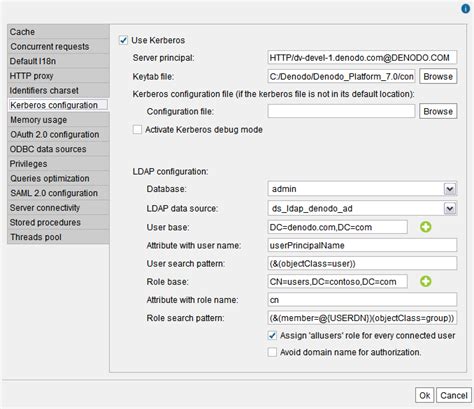 setting up the kerberos authentication in the virtual dataport server