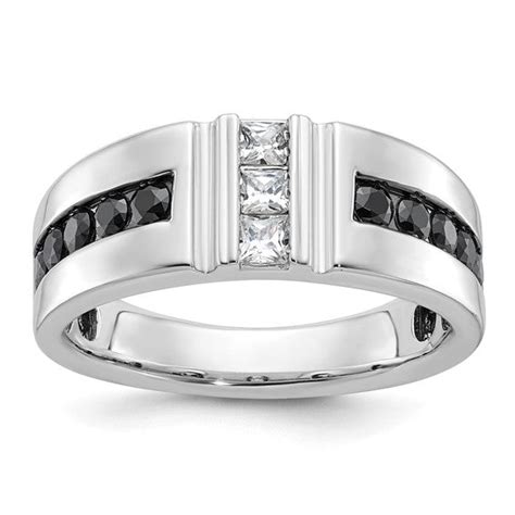 Ibgoodman 10k White Gold Mens Polished And Grooved Black And White 1