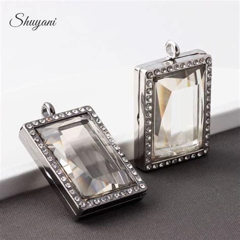 10pcslot New 2015 Rhinestone Glass Rectangle Locket Pendant