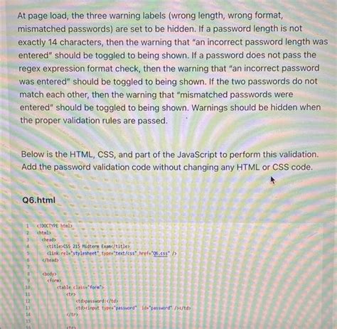 Solved Write The JavaScript Code That Will Validate A Chegg