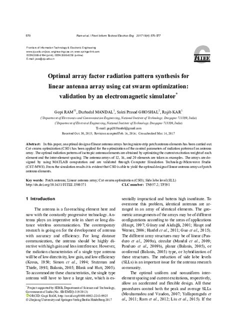 Pdf Optimal Array Factor Radiation Pattern Synthesis For Linear Antenna Array Using Cat Swarm