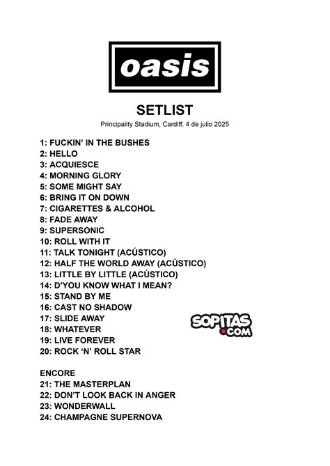 Oasis 2025 Setlist Completo Del Primer Concierto En Cardiff