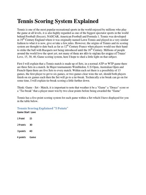 Tennis Scoring System Explained Pdf Racquet Sports Sports