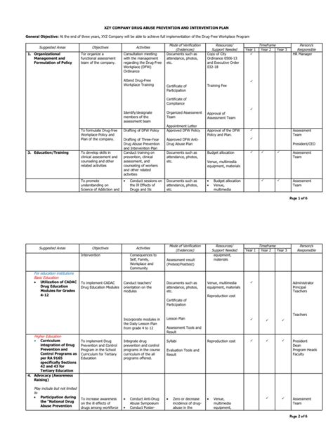 Sample Three Year Plan Matrix Revised 71219 Pdf Drug Test