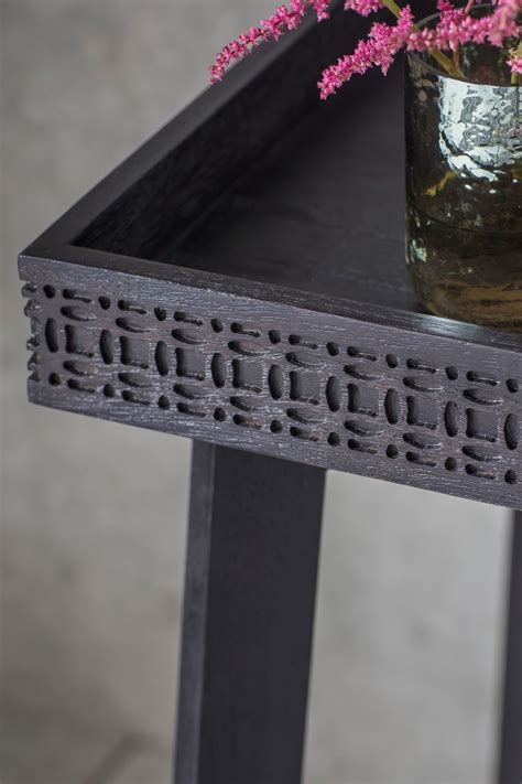 Boho Square Wooden Bedside Table With Tray Style Top