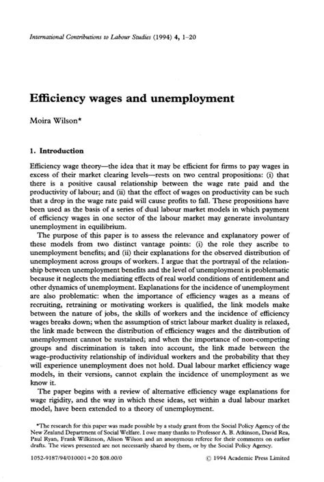 Efficiency Wages And Unemployment Docslib