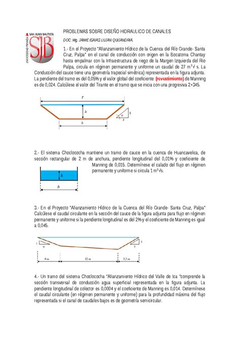 Problemas Sobre Diseño Hidraulico De Canales Problemas Sobre DiseÑo