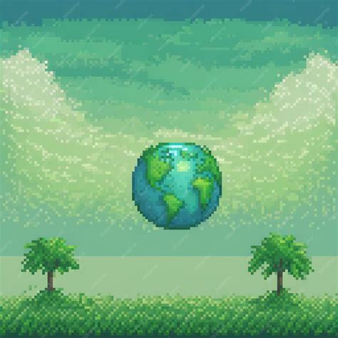 Pixel Art Of Earth In A Serene Field Premium Ai Generated Image