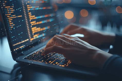 Developer Typing Code On Laptop In Digital Workspace Stock Illustration Illustration Of Datum
