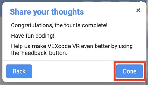 Using The Getting Started Tour In Vexcode Vr Vex Library
