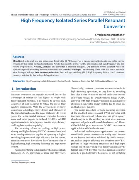 High Frequency Isolated Series Parallel Resonant Converter