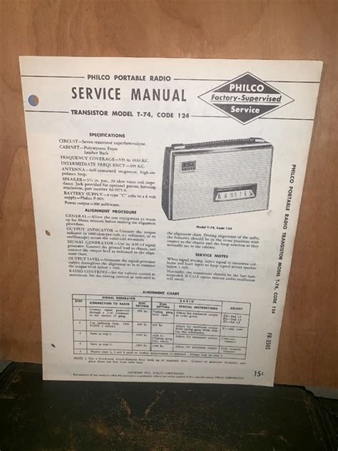 Philco Transistor Radio Model T 74 Service Manual Schematics 4 £9 00
