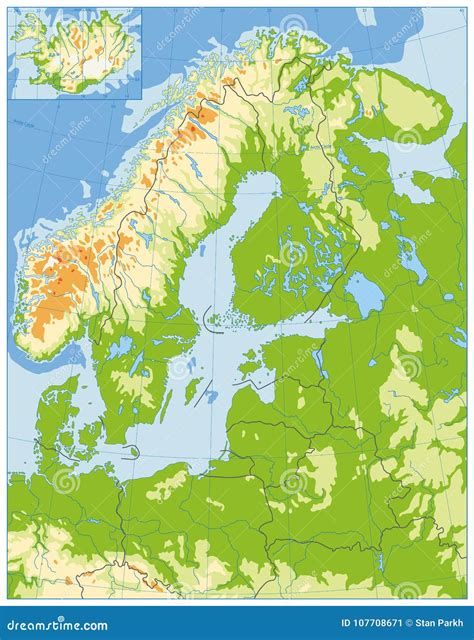 Northern Europe Physical Map No Text Stock Vector Illustration Of Vector Grid 107708671