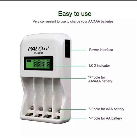Nimh smart battery charger AA AAA rechargeable batteries 4 slots ...