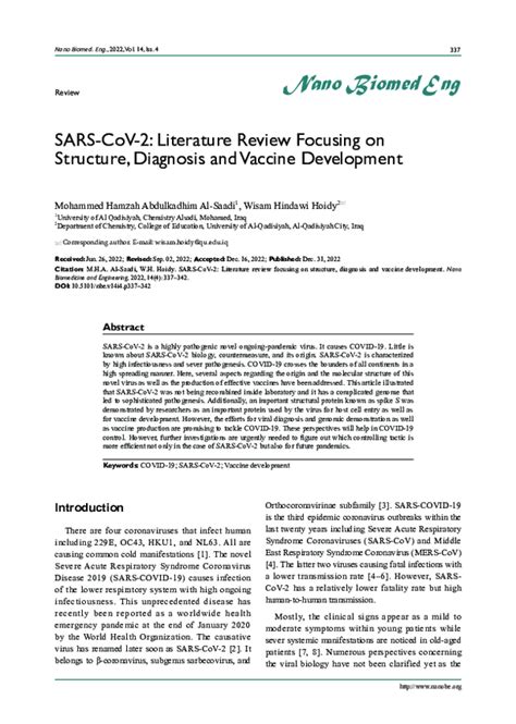 Pdf Sars Cov 2 Literature Review Focusing On Structure Diagnosis
