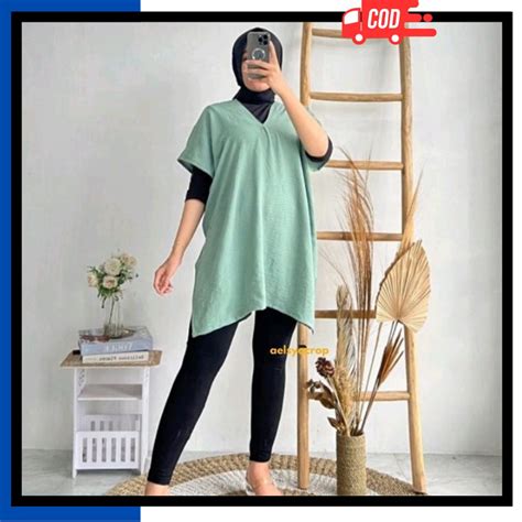 Jual Atasan Nagita Tunik Wanita Crinkle Nina Long Square Daster Nagita Slavina Dress Kringkel