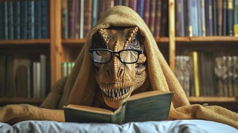 Premium Photo Tyrannosaurus Rex With A Book A Tyrannosaurus Rex Sheltered In A Blanket With A
