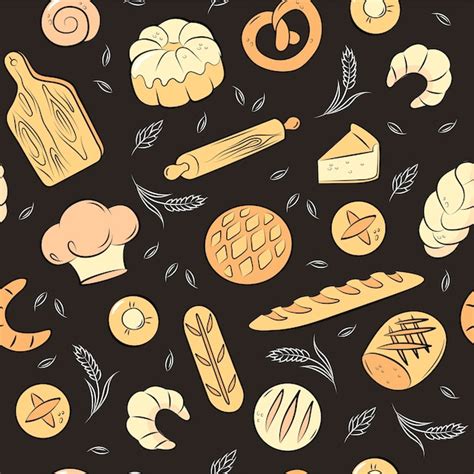 Pan De Fondo Oscuro Panadería Patrón Sin Costuras Croissant Pastel De