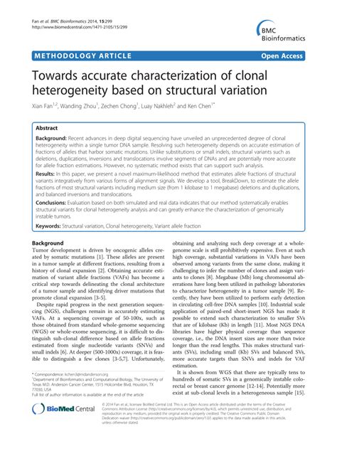 Pdf Towards Accurate Characterization Of Clonal Heterogeneity Based