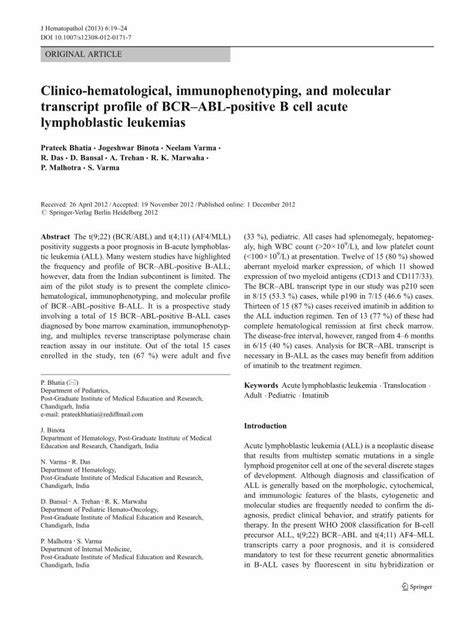 Pdf Clinico Hematological Immunophenotyping And Molecular