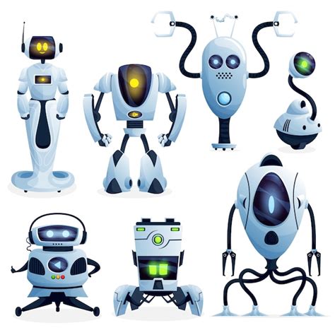 Personnages De Dessins Animés De Robots Et Robots Android Vecteur Premium