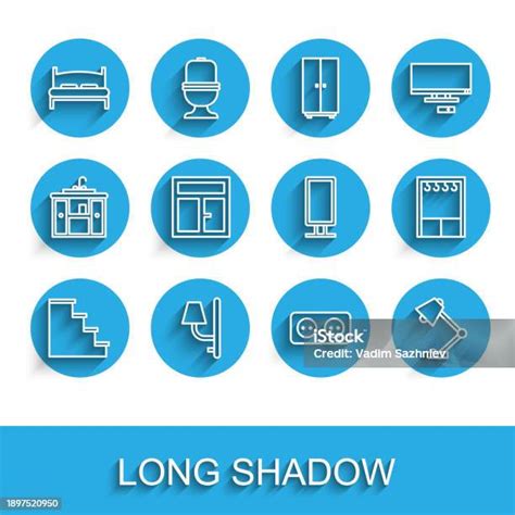 세트 라인 계단 벽 Sconce 큰 침대 전기 콘센트 테이블 램프 방의 창문 옷장 및 전체 길이 거울 아이콘 벡터 가구에 대한 스톡 벡터 아트 및 기타 이미지 Istock