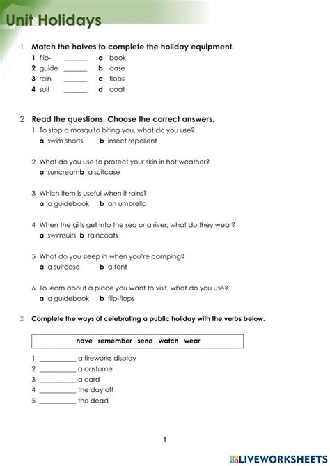 Holidays Online Exercise For Pre Intermediate Live Worksheets