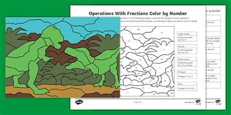 Sixth Gr Operations With Fractions Color By Number Math Dino