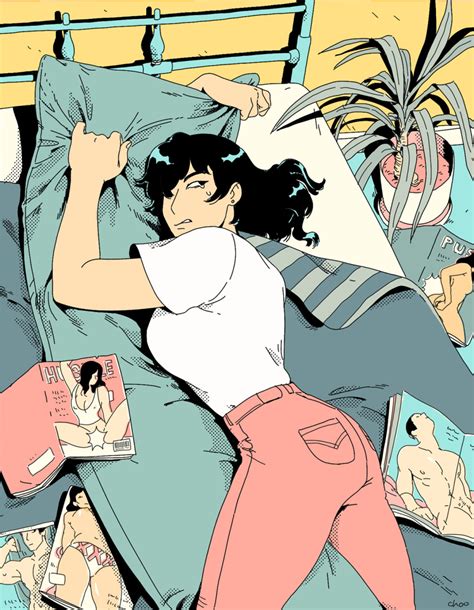 Choo Original Looking Away Highres 1girl Bed Bed Sheet Black Hair Body Pillow