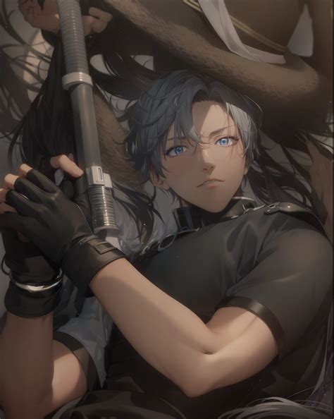 1boy Male Focus Blue Eyes Grey Hairupper Body Seaart Ai