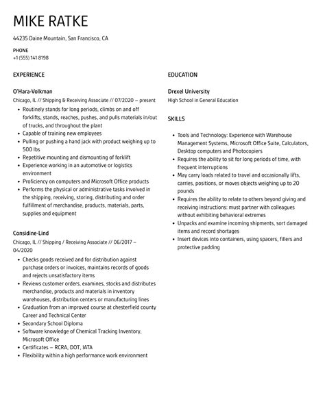 Receiving Associate Resume Samples Velvet Jobs