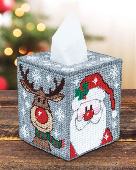 Merry And Bright Tissue Box Cover Plastic Canvas Kit Plastic Canvas