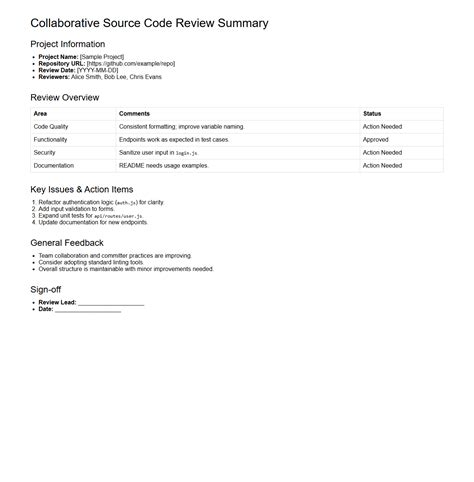 Comprehensive Source Code Review Document Template For Open Source