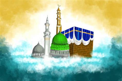 Hand Drawn Eid Mubarak Greeting Card Background Stock Vector