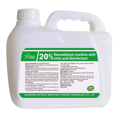 20 50 Dialysis Citric Acid Disinfectant For Hemodialysis Machine 50