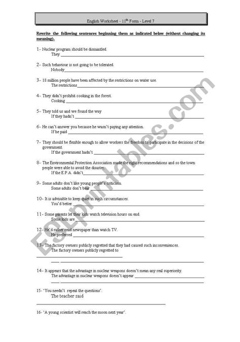 Rephrasing Exercises Esl Worksheet By Luciaraposo
