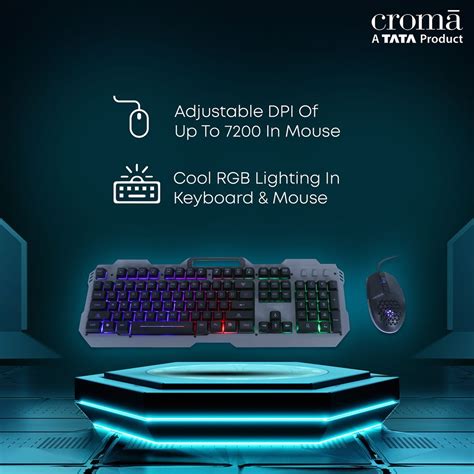 Buy Croma Wired Gaming Keyboard And Mouse Combo 104 Keys 7200 Dpi