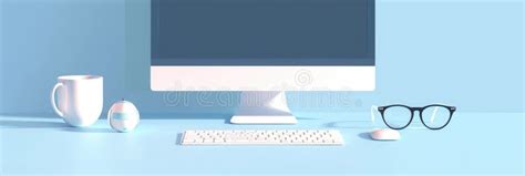 A Minimalist Workplace Setup With A Computer Keyboard Mouse Eyeglasses And A Coffee Mug