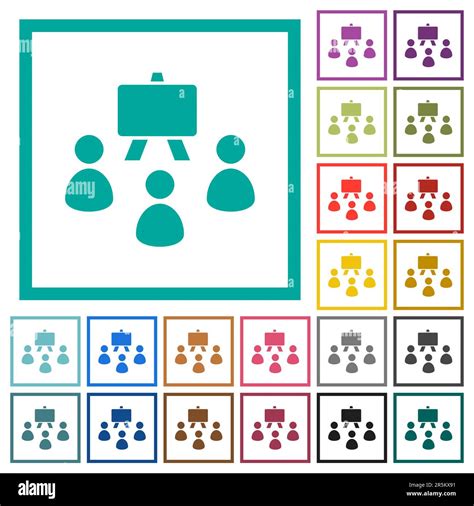 Classroom Solid Flat Color Icons With Quadrant Frames On White