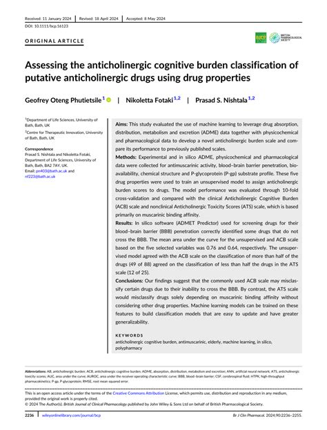 Pdf Assessing The Anticholinergic Cognitive Burden Classification Of