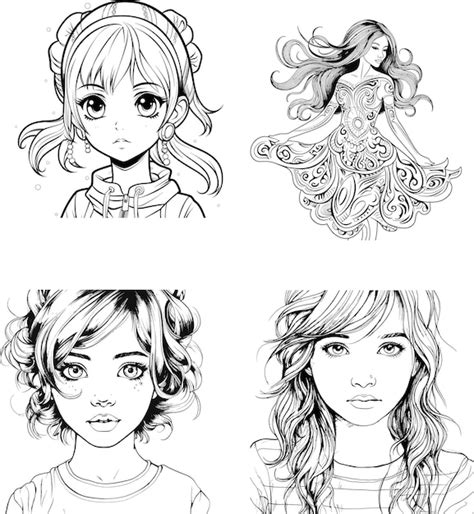 Premium Vector Girl Cartoon Vector Coloring Page