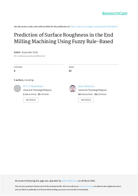 pdf ann based prediction of milling surface roughness