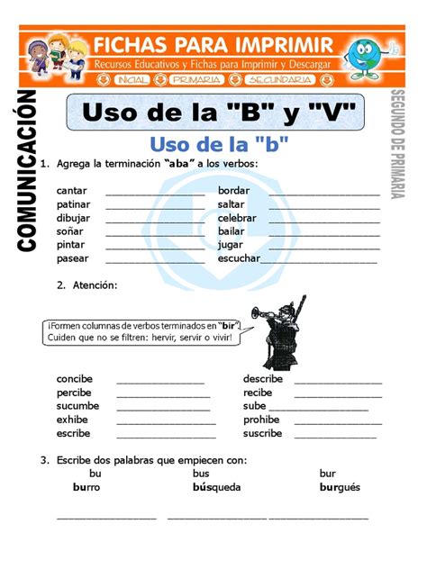 Ficha De Uso De La B Y V Para Segundo De Primaria Pdf