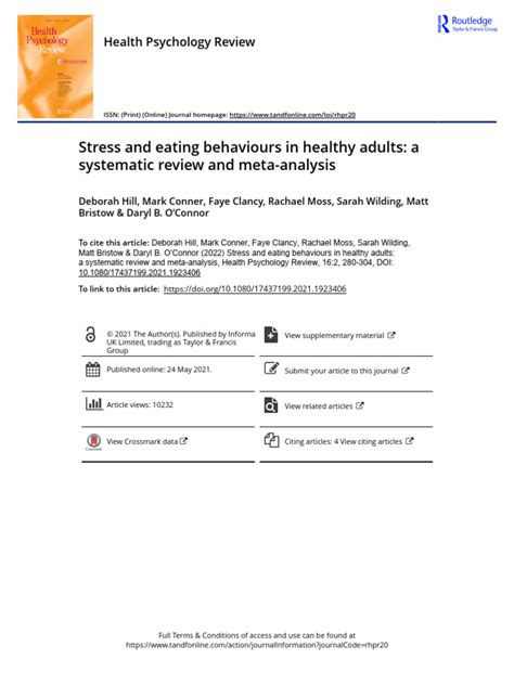 Stress And Eating Behaviours In Healthy Adults A Systematic Review And Meta Analysis Pdf